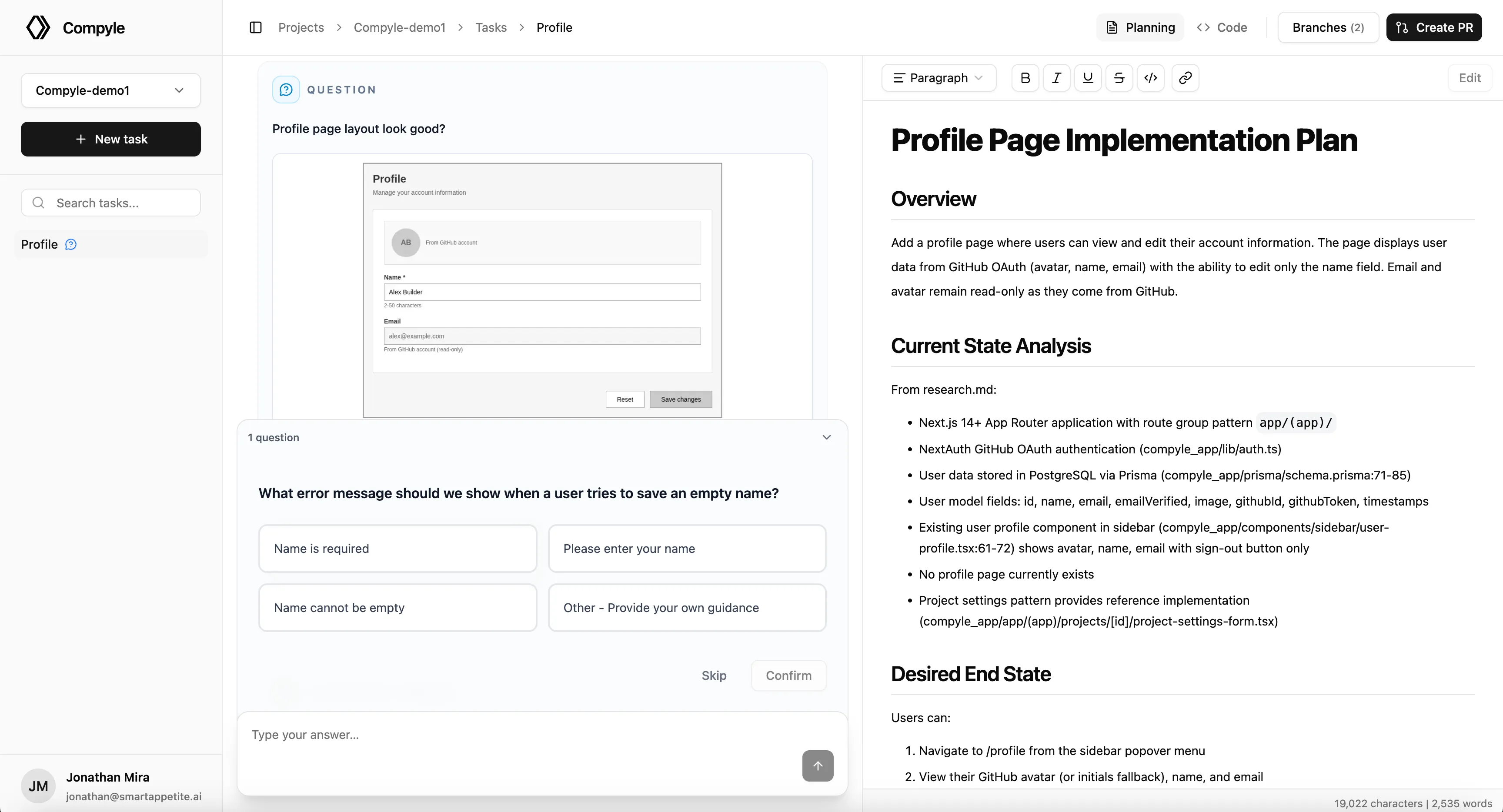 Compyle - The coding agent that asks before it builds